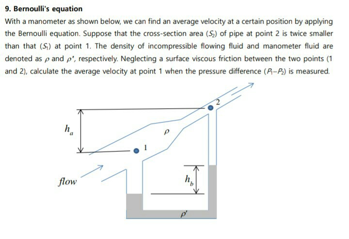 Solved 9. Bernoulli's equation With a manometer as shown | Chegg.com