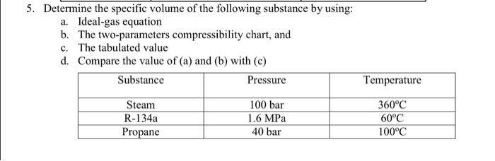 Solved 5. Determine the specific volume of the following | Chegg.com