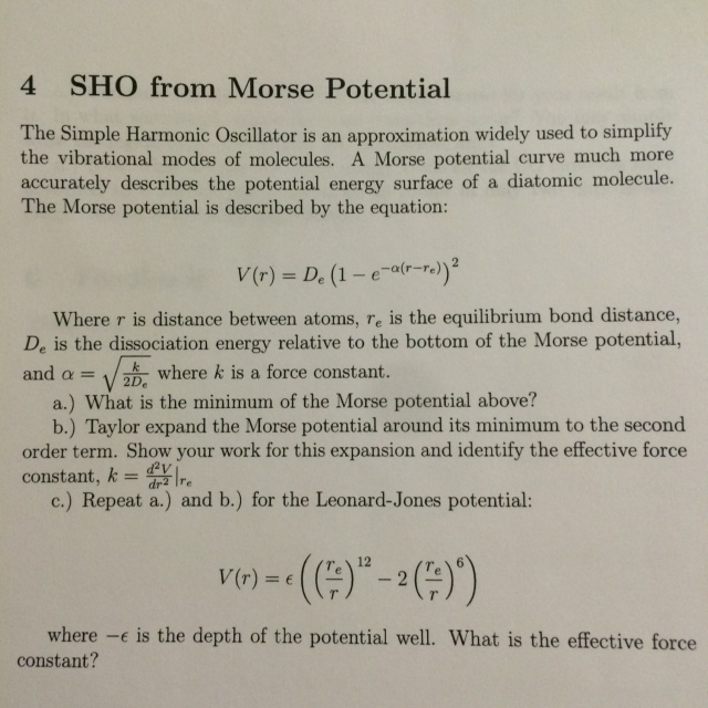 4 SHO from Morse Potential The Simple Harmonic | Chegg.com