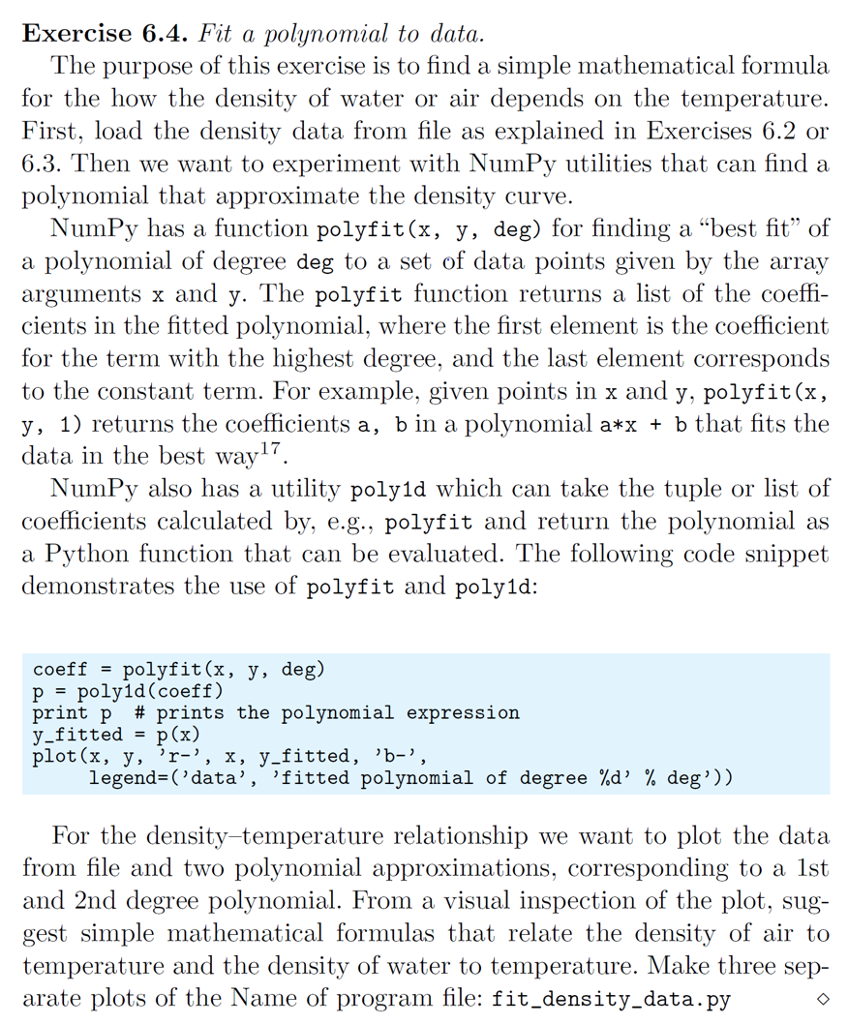 Exercise 6.4. Fit a polynomial to data. The purpose | Chegg.com