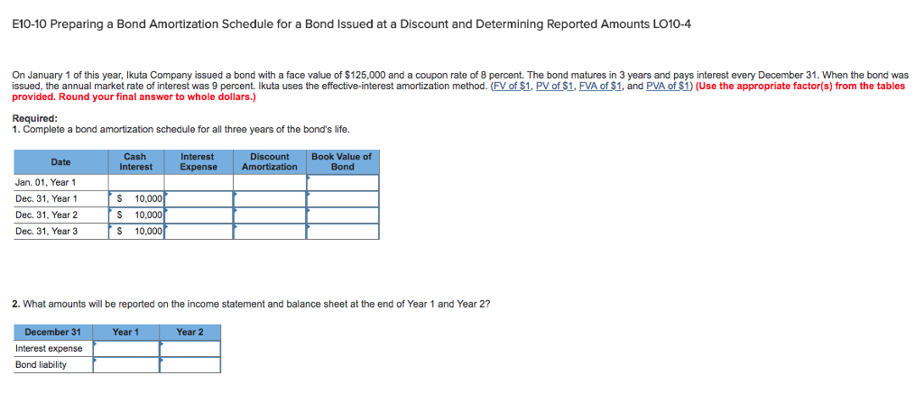 Solved E10-10 Preparing a Bond Amortization Schedule for a | Chegg.com
