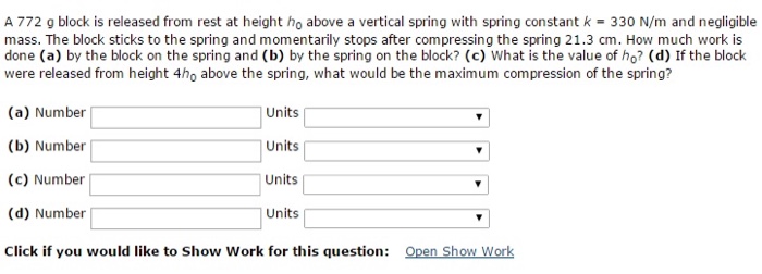 Solved A 772 g block is released from rest at height h0 | Chegg.com
