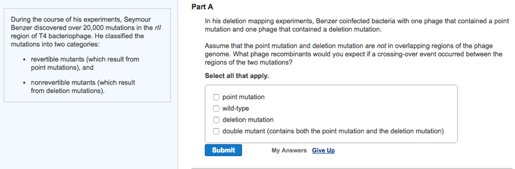 Solved During the course of his experiments, Seymour Benzer | Chegg.com