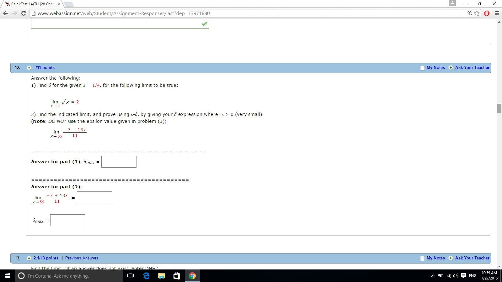 Solved Find delta for the given epsilon = 1/4, for the | Chegg.com