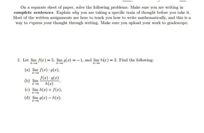 Solved On a separate sheet of paper, solve the following | Chegg.com