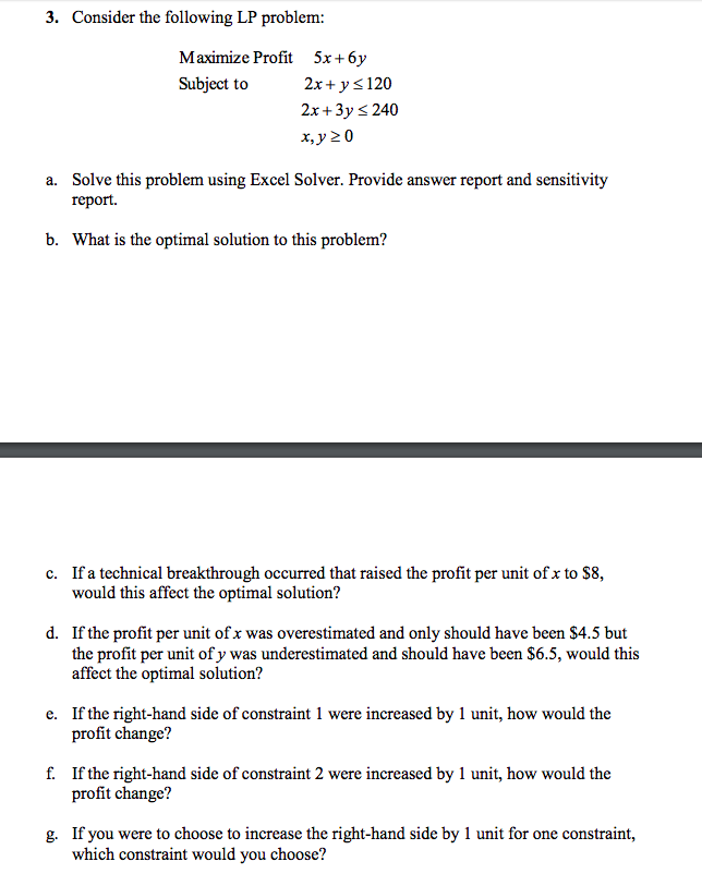Solved 3. Consider the following LP problem: Maximize Profit | Chegg.com