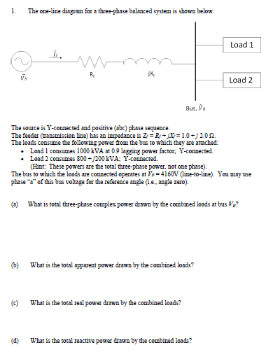 Solved 1. The one-line diagram for a three-phase balanced | Chegg.com