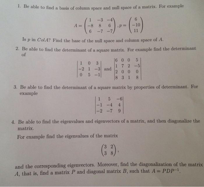 Solved Be able to find basis of column space and null space | Chegg.com