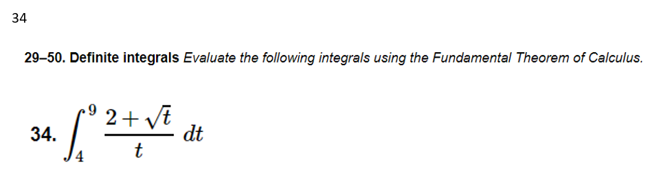 Solved 34 29-50. Definite integrals Evaluate the following | Chegg.com