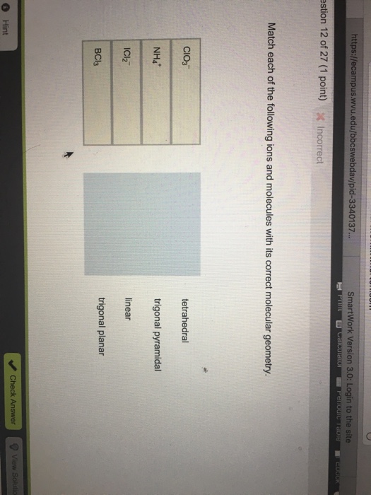 Solved Match each of the following ions and molecules with | Chegg.com