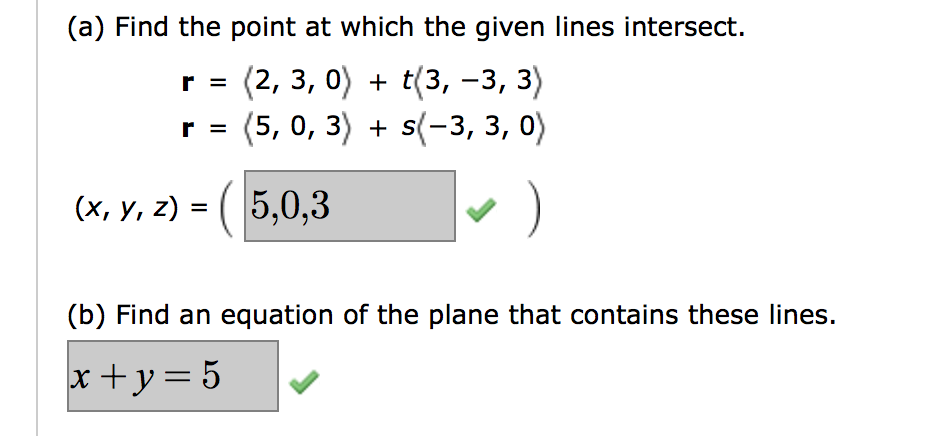 Solved Find the point at which the given lines intersect. r | Chegg.com