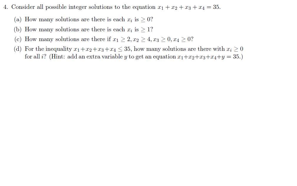 Solved 4. Consider all possible integer solutions to the | Chegg.com