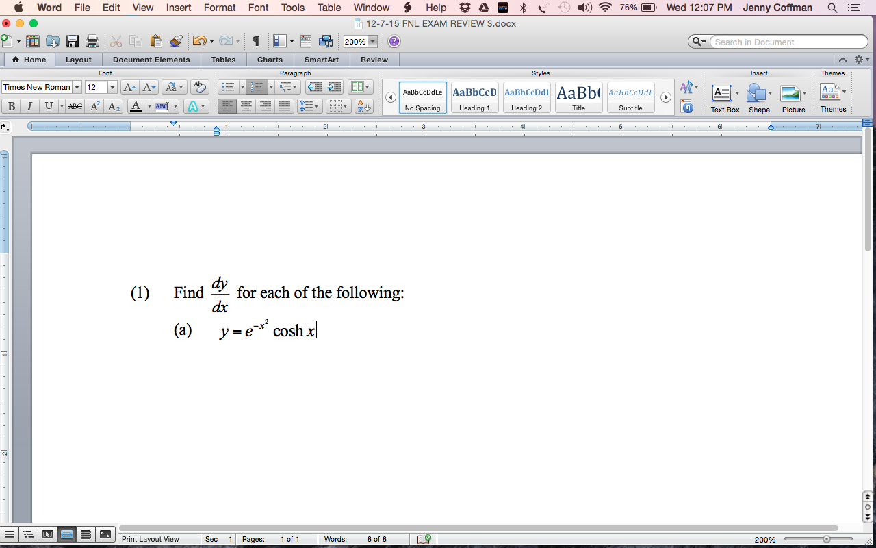 Solved Find dy/dx for each of the following: y = e^-x^2 cosh | Chegg.com