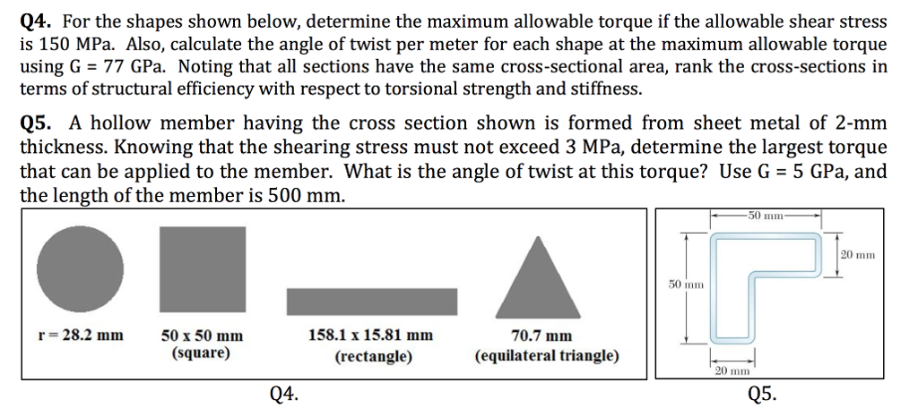 Solved For the shapes shown below, determine the maximum | Chegg.com