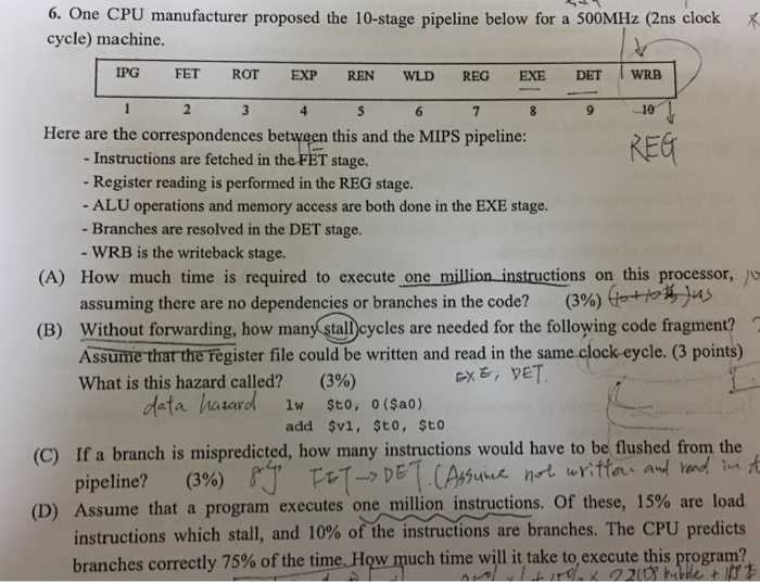 Solved One CPU manufacturer proposed the 10-stage pipeline | Chegg.com