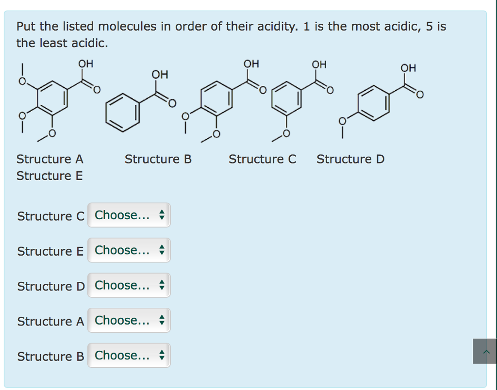Solved Put the listed molecules in order of their acidity. 1 | Chegg.com