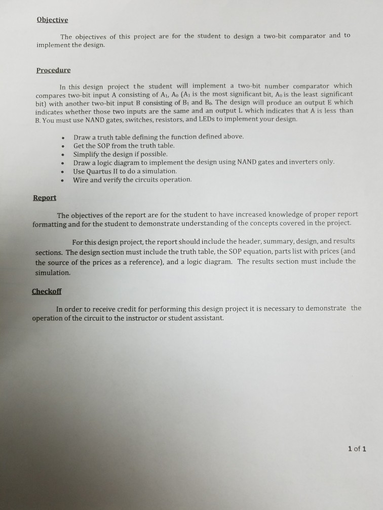 Solved Obiective The objectives of this project are for the | Chegg.com