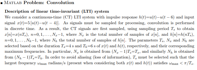 Solved MATLAB Problem: Convolution Description of linear | Chegg.com