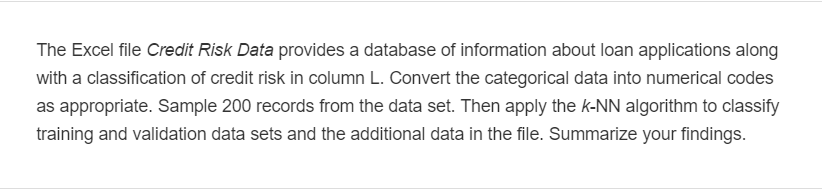 The Excel file Credit Risk Data provides a database | Chegg.com