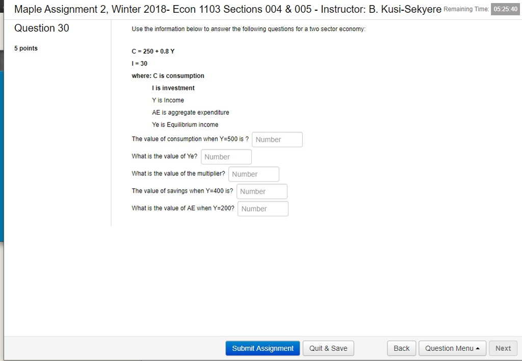 Solved Maple Assignment 2, Winter 2018- Econ 1103 Sections | Chegg.com