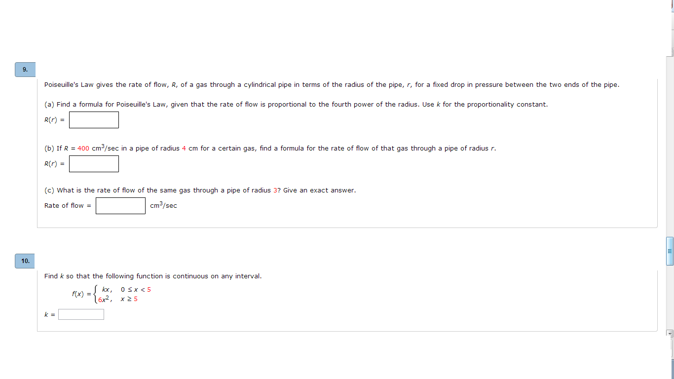 Solved Poiseuille's Law gives the rate of flow, R, of a gas | Chegg.com