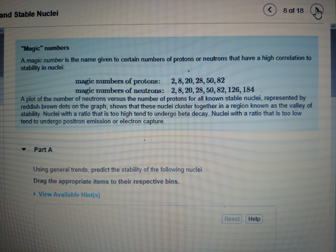 Solved K)8 of 18 and Stable Nuclei Magic numbers A magic | Chegg.com
