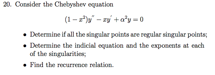 Solved Consider the Chebyshev equation (1 - x^2)y" - xy' + | Chegg.com