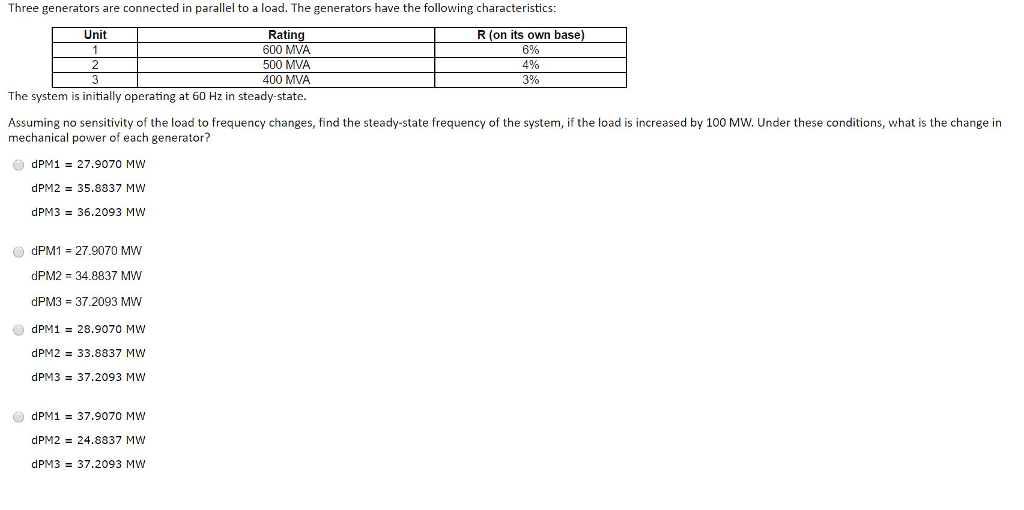 Solved Three generators are connected in parallel to a load. | Chegg.com