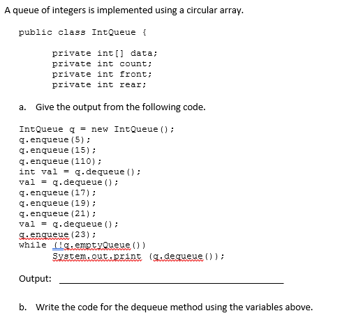 Solved A queue of integers is implemented using a circular | Chegg.com