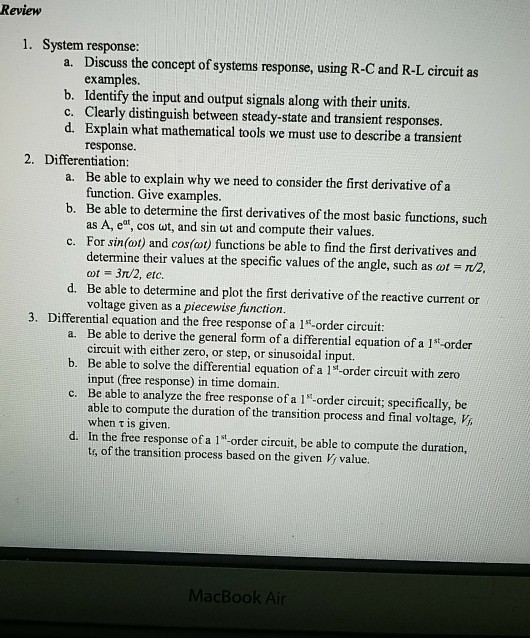 Solved Review 1. System response: a. Discuss the concept of | Chegg.com