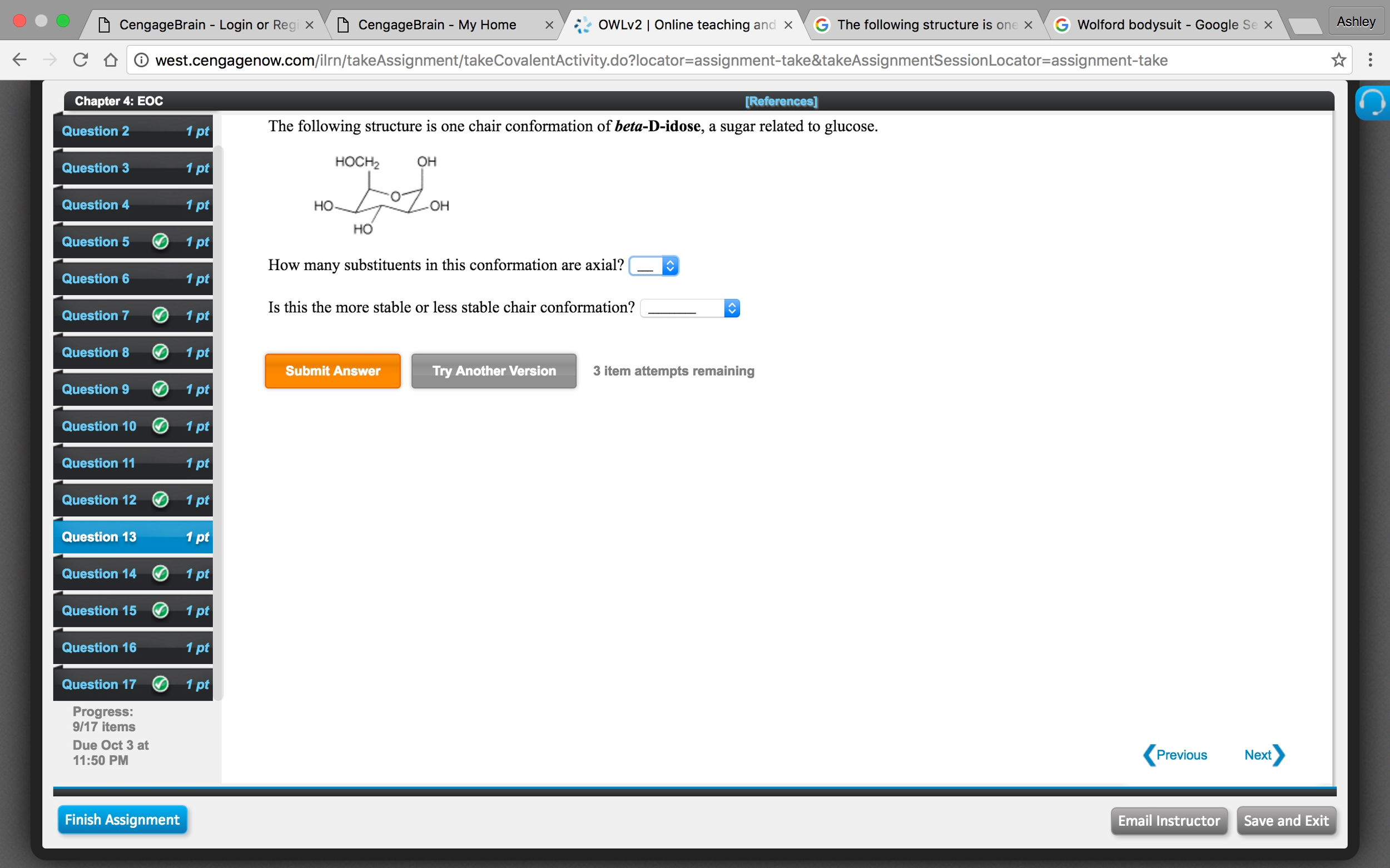 Solved The following structure is one chair conformation of | Chegg.com