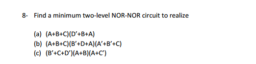 Solved Find a minimum two-level NOR-NOR circuit to realize | Chegg.com