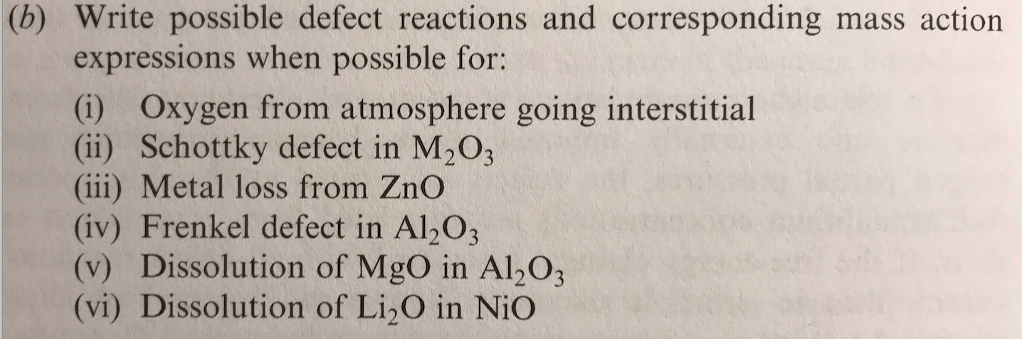 Solved B Write Possible Defect Reactions And Corresponding