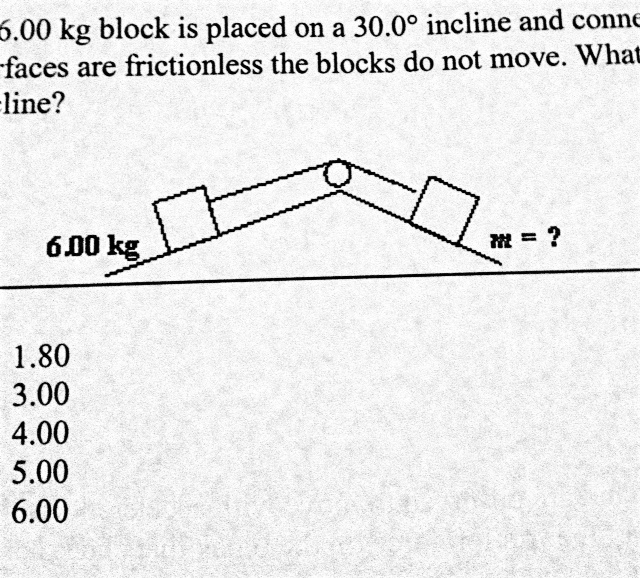 Solved A 6.00 kg block is placed on a 30.0 degree incline | Chegg.com