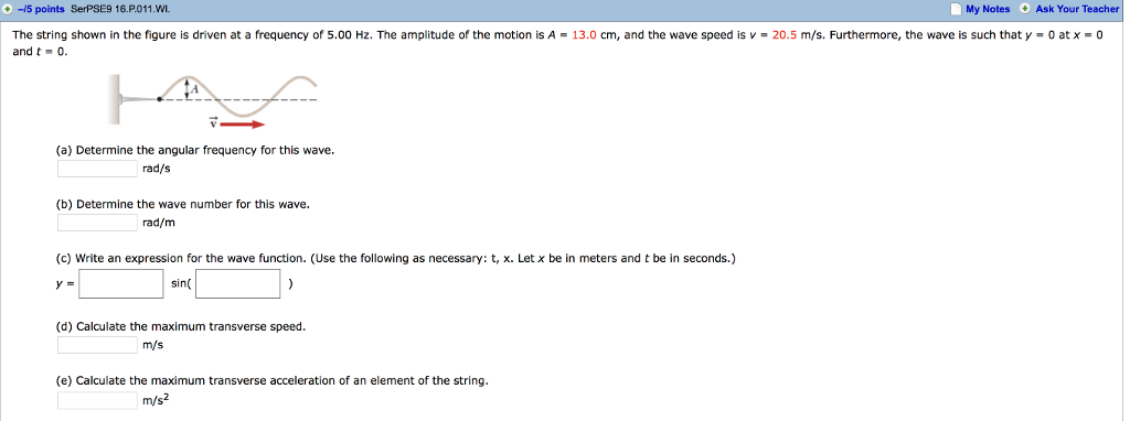 Solved The string shown in the figure is driven at a | Chegg.com