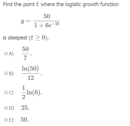 Solved Find the point t where the logistic growth function | Chegg.com