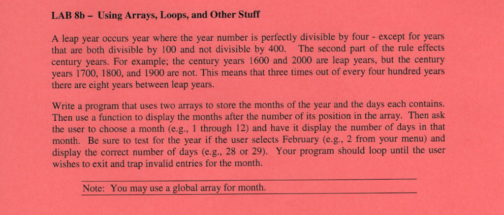 Solved Lab 8b Using Arrays Loops And Other Stuff A Leap