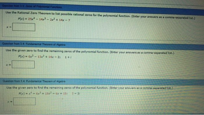 Solved Use The Rational Zero Theorem To List Possible