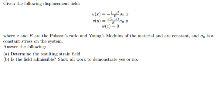 Solved Given the following displacement field: a(z) =-1-1,2g | Chegg.com