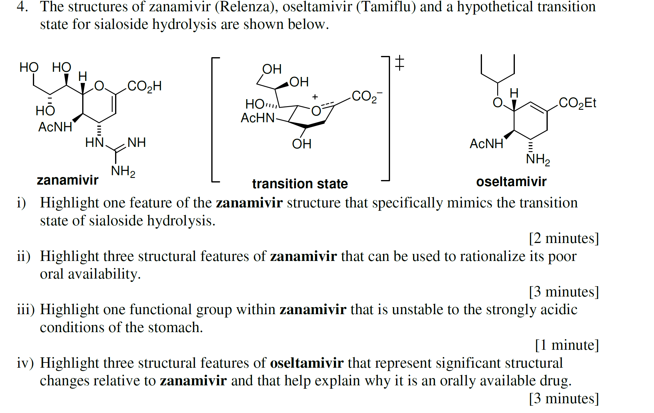Solved The structures of zanamivir (Relenza), oseltamivir | Chegg.com