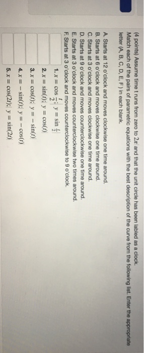 Solved Assume time t runs from zero to 2 pi/and that the | Chegg.com
