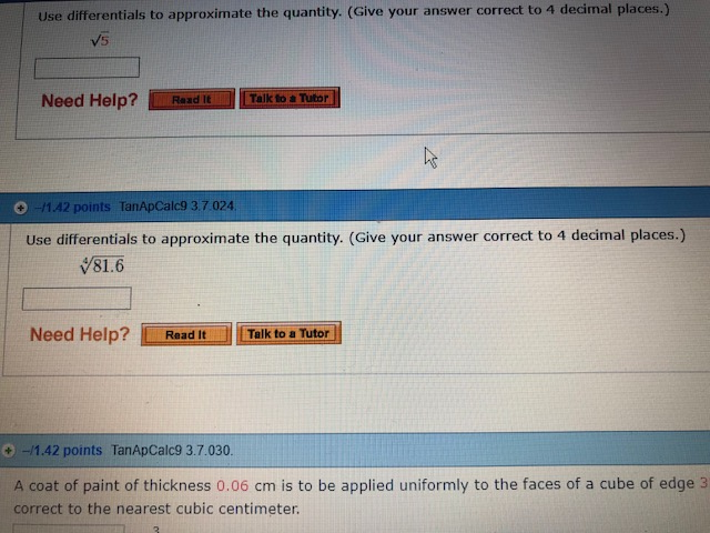 Solved Use differentials to approximate the quantity. (Give | Chegg.com