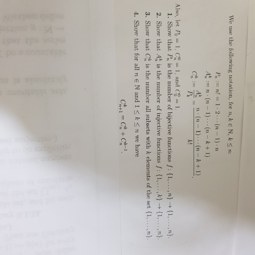Solved We use the following notation, for n, k N, kn := n! = | Chegg.com