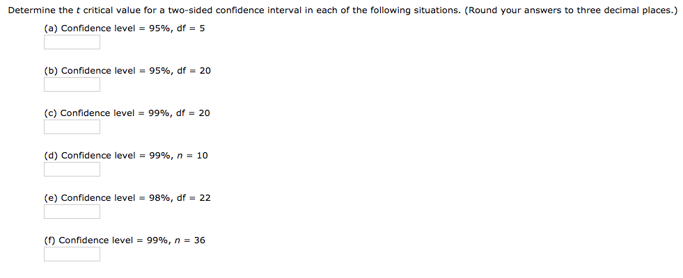 Solved Determine the t critical value for a two-sided | Chegg.com