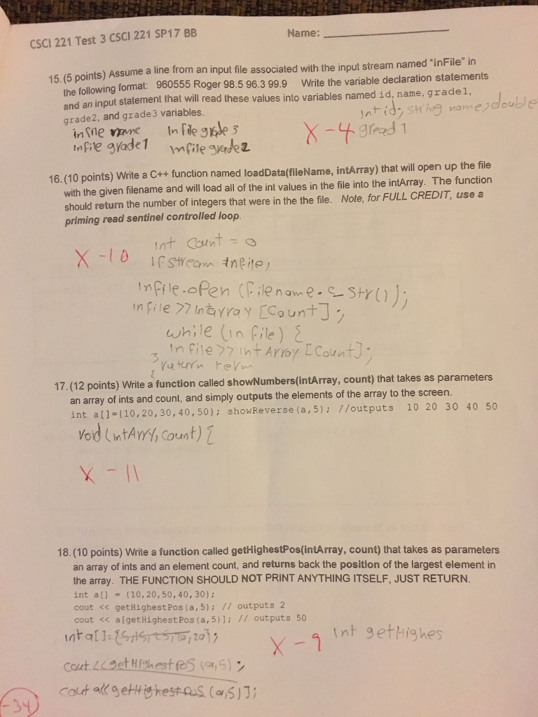 Solved Name Csci 221 Test 3 Csci 221 Sp17 Bb The Following