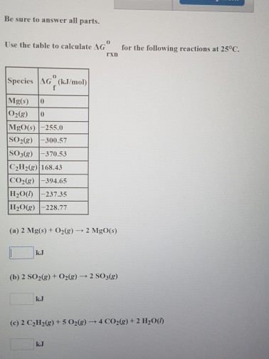 Solved Use the calculate Delta G^0_rxn for the following | Chegg.com
