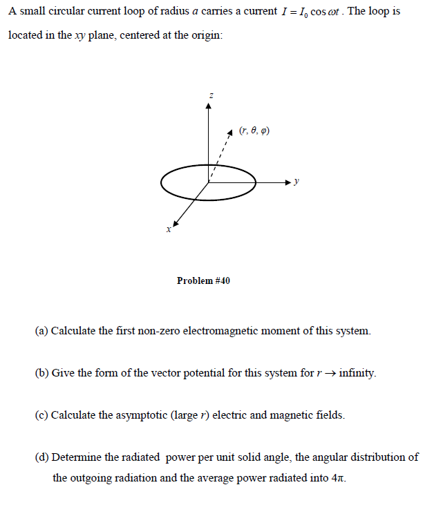 Solved A small circular current loop of radius a carries a | Chegg.com
