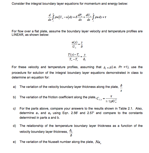 Solved Consider the integral boundary layer equations for | Chegg.com