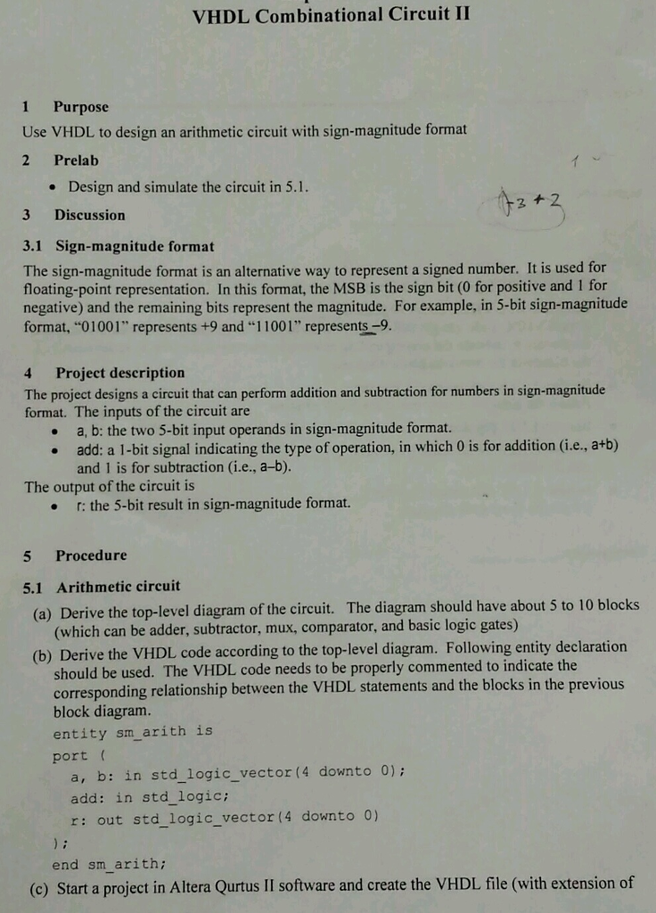 Solved Use VHDL to design an arithmetic circuit with | Chegg.com