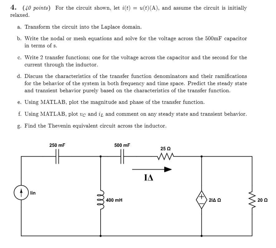 Solved For the circuit shown, let i(t) = u(t)(A), and assume | Chegg.com